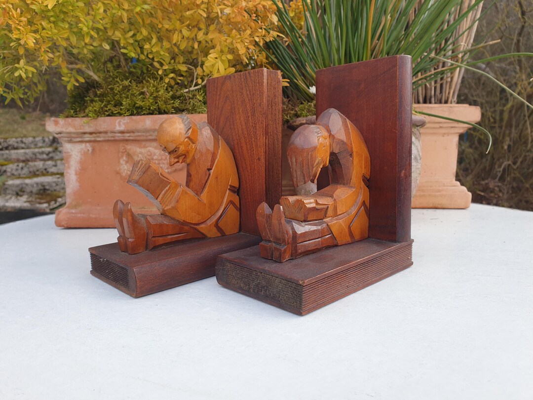 Vintage Bookends Funny Figures Reading Books a Pair - Etsy
