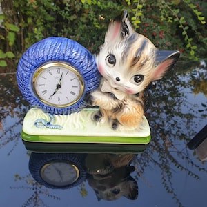 Ceramic Cat, Kitten, Kitty & Pink Ball Yarn TRADITION Windup Alarm ...