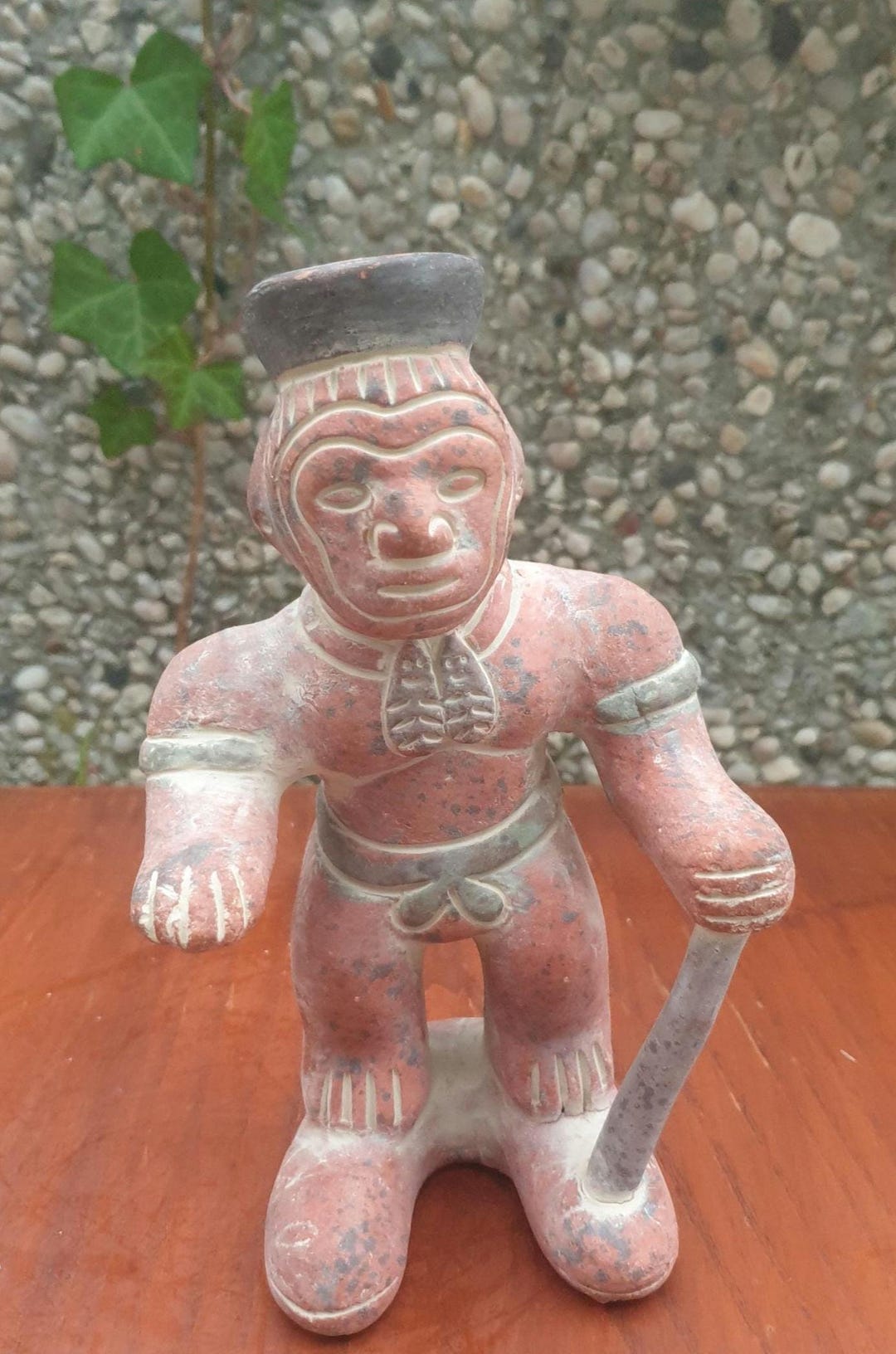 Mexican Terracotta Figure Man With Walking Stick Mexico Clay Maya Aztec ...