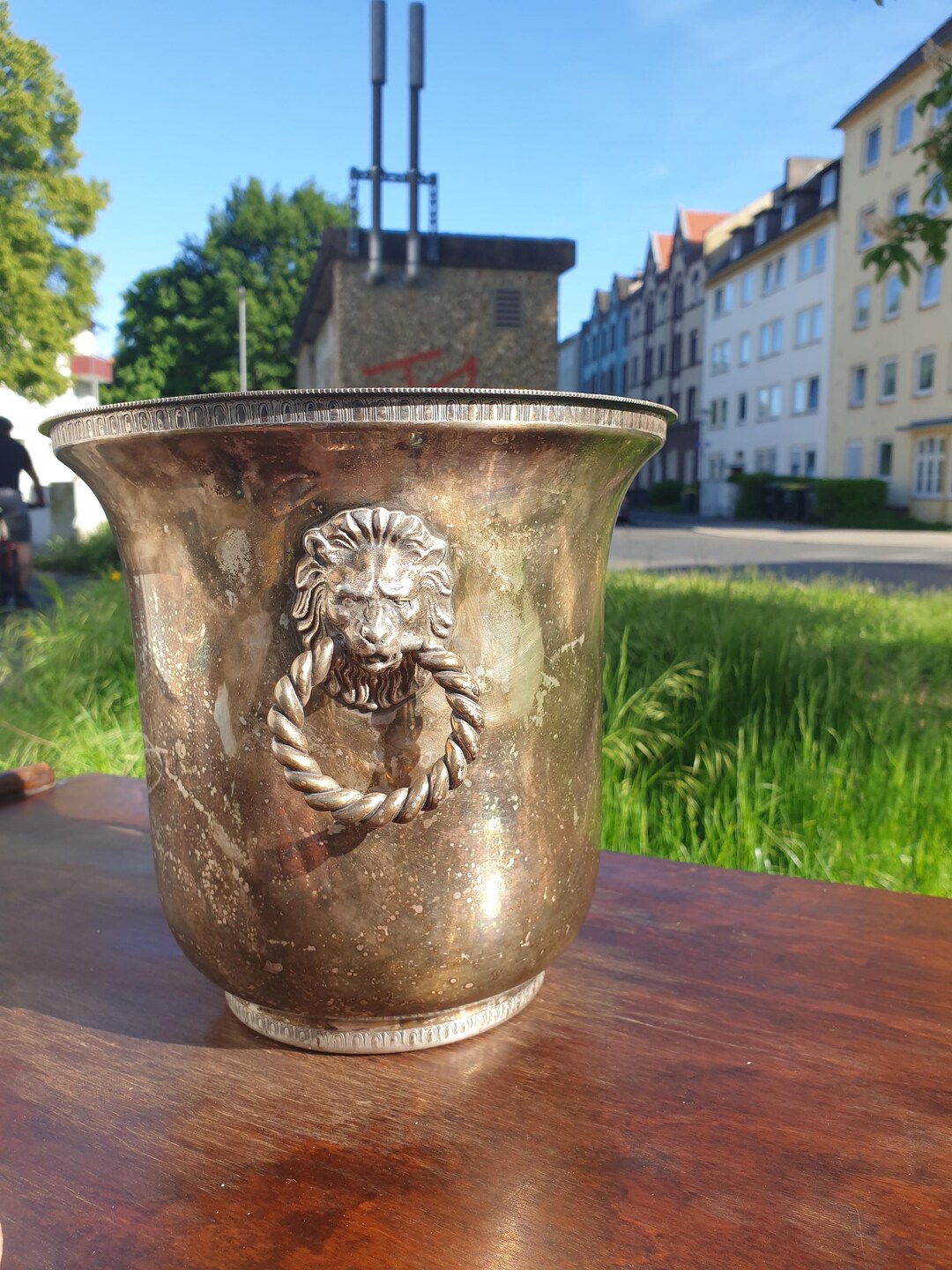 Champagne Cooler, Silver-plated Brass, Hanging Bracket, Lion's Head ...