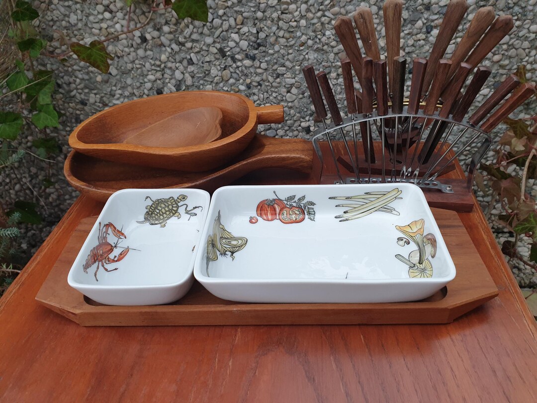 Teak Bowls, Punch Set, Knife Stand and Bowl Lot. 6 Pieces - Etsy