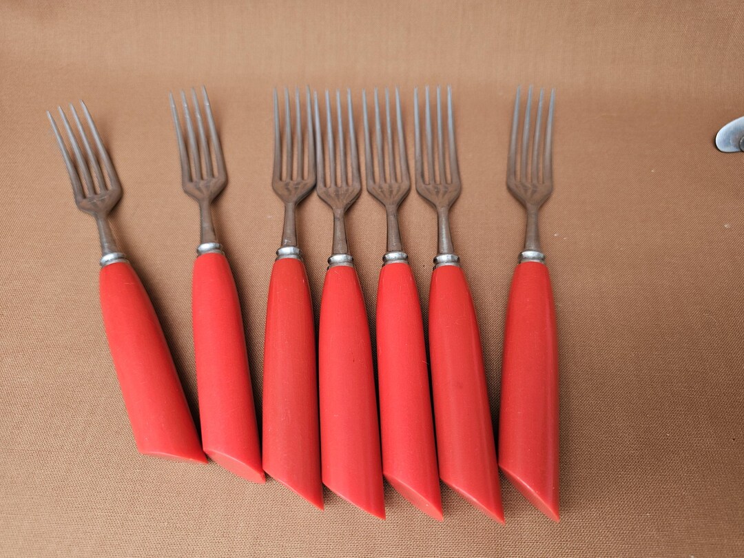 Bakelite Handles Forks, Red Bakelite Cutlery 7 Pieces With 20 Mm Thick ...