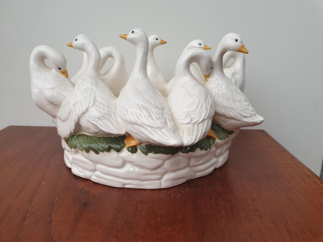 Vintage 10 Ceramic Geese Planter Bowl Easter Country Decorative Pottery ...