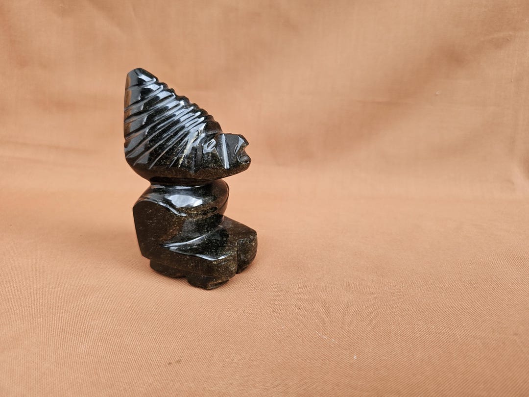 Gold Obsidian Aztec Figurine Statue Hand Carved Volcano Gemstone Mayan ...