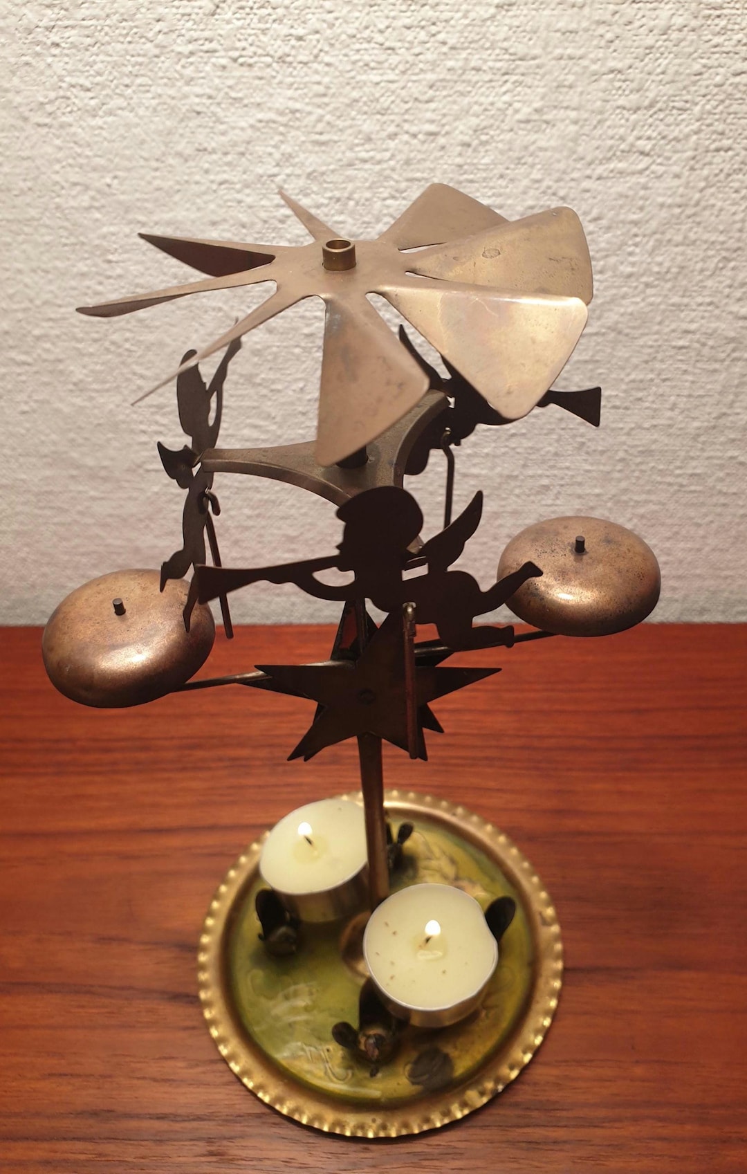 Vintage Angel Carousel glockenspiel brass Candle Holder Christmas ...