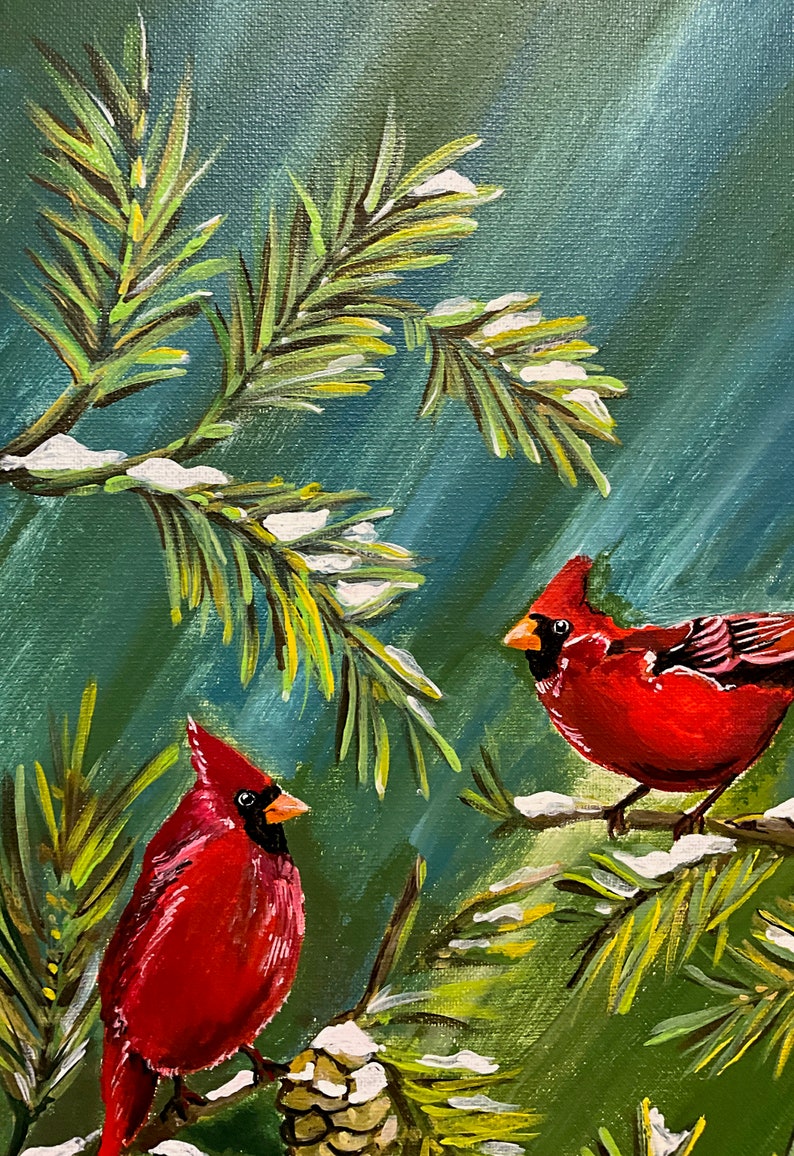 Red Cardinals in Pine Trees in Winter - Etsy