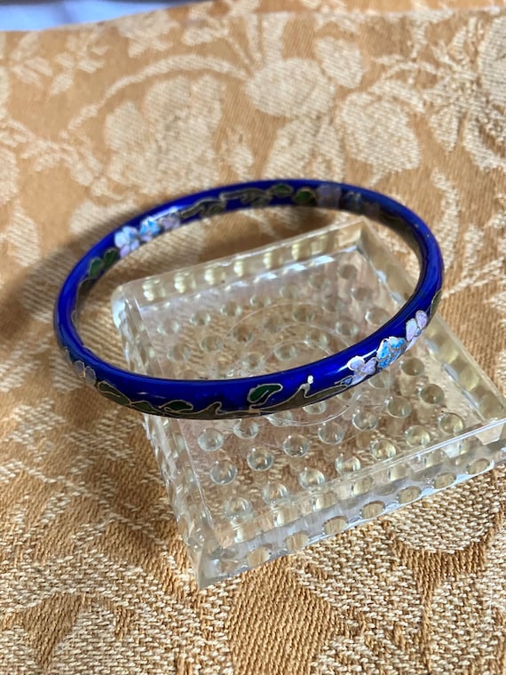 Antique Cloisonne Cobalt Blue Bangle Bracelet With Fl… - Gem