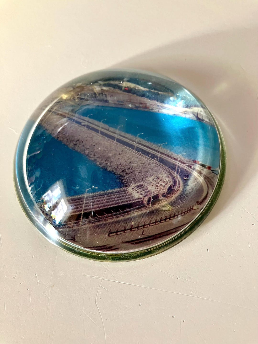 Vintage Paperweight View of Highway Bridge and Water - Etsy