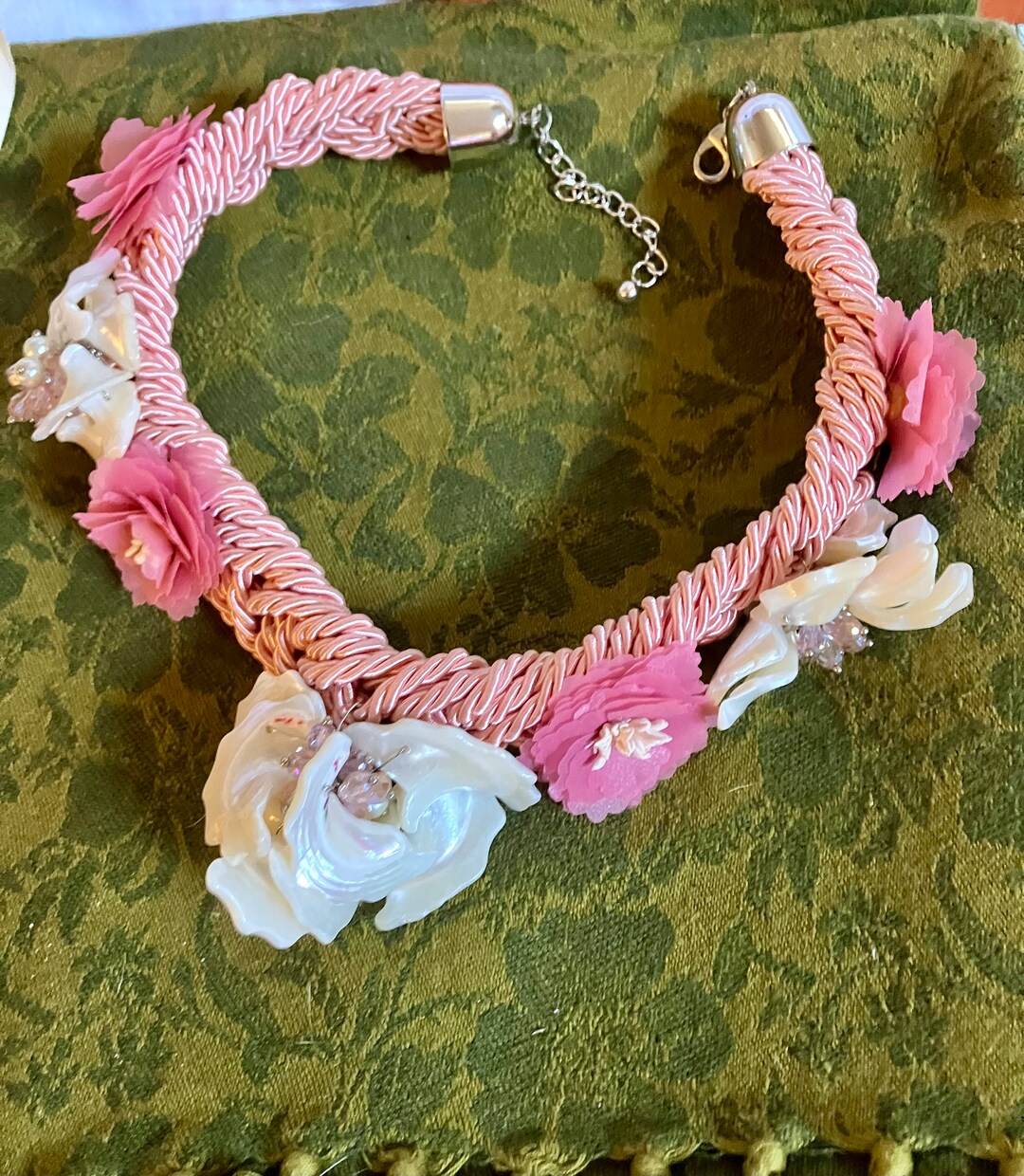 Vintage Miriam Haskell Style Pink Floral Necklace With Mother of Pearl ...