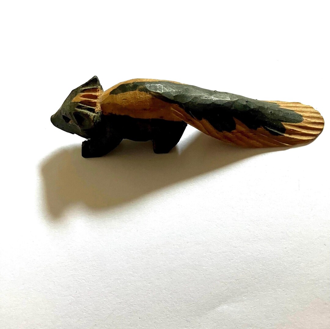 Vintage Hand Carved Wooden Skunk Figurine: Folk Art Decor - Etsy