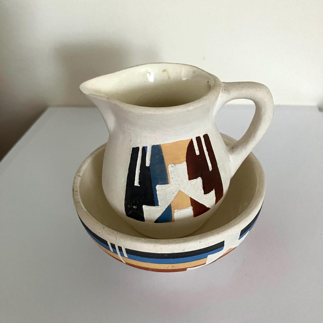 Vintage Native American SPRC Sioux Pottery Pitcher and Bowl Set - Etsy