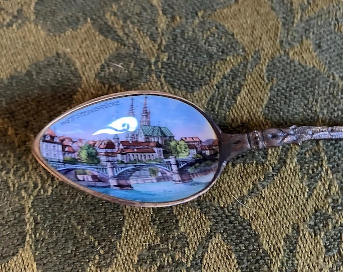Vintage Enamel Hand Painted Silver Souvenir Spoon - Demitasse, Ann ...