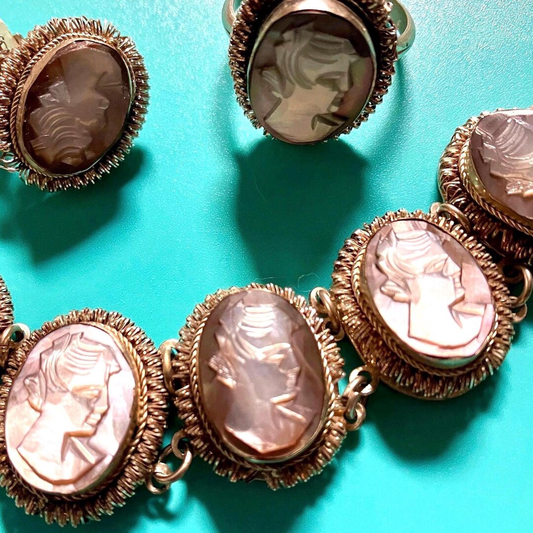 Antique Cameo Jewelry Set With Vintage Silver Inlay 800 - Etsy