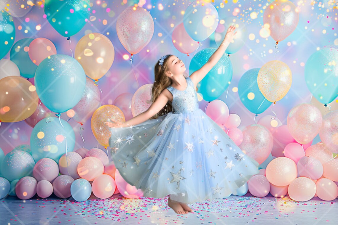 Sparkling Balloon Wonderland Digital Backdrop: Birthday Cake Smash ...