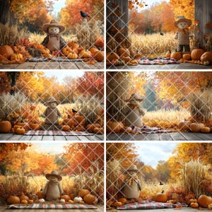 Fall Harvest Scarecrow Digital Backdrop for Kids Photography, Autumn ...