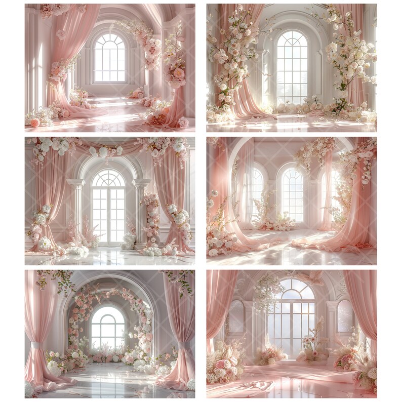Pink Curtains Digital Backdrops, Maternity Digital Background, Floral ...