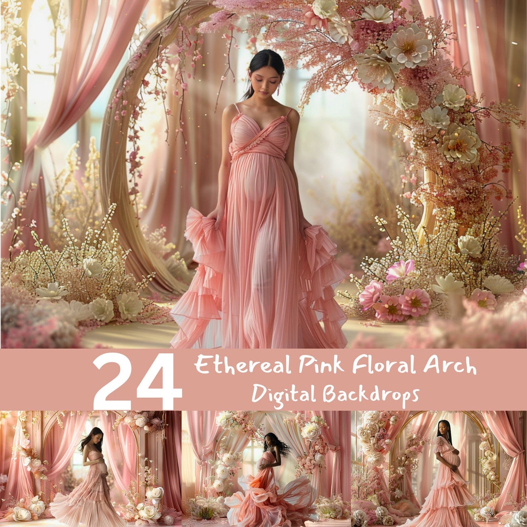 Ethereal Pink Floral Arch Digital Backdrops, Maternity Photography ...
