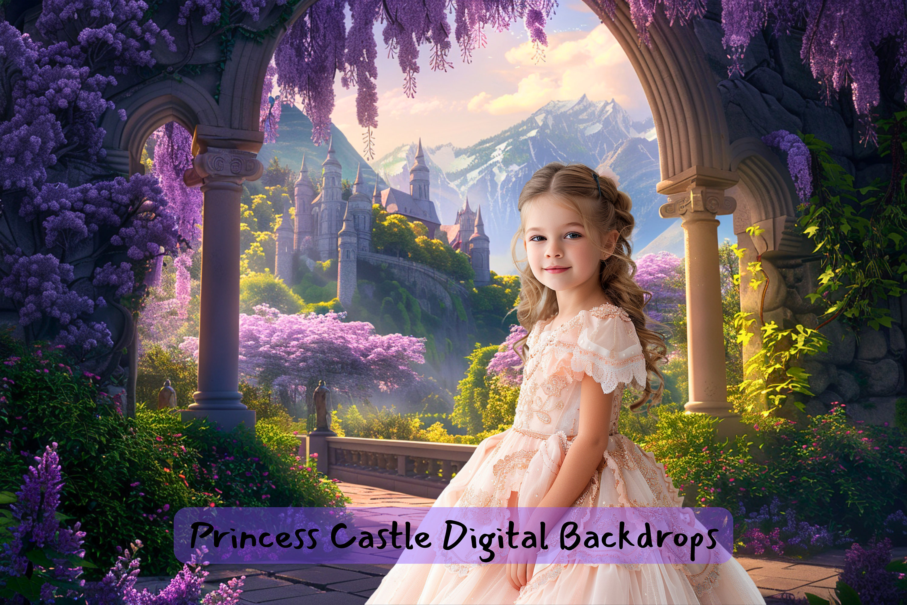 Garden Princess Castle Digital Backdrops, Spring Digital Background ...
