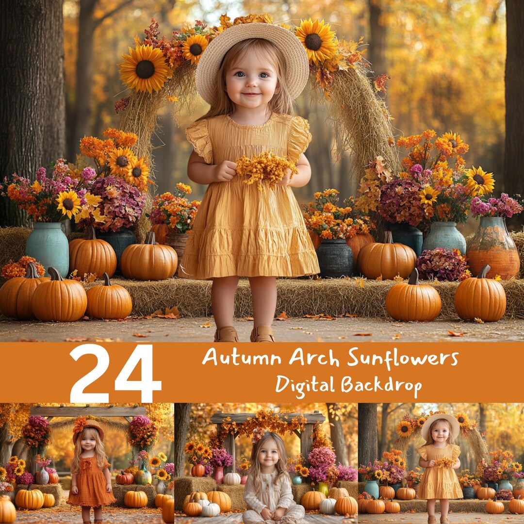 Autumn Arch Sunflowers Digital Backdrop | Rustic Fall Photography ...