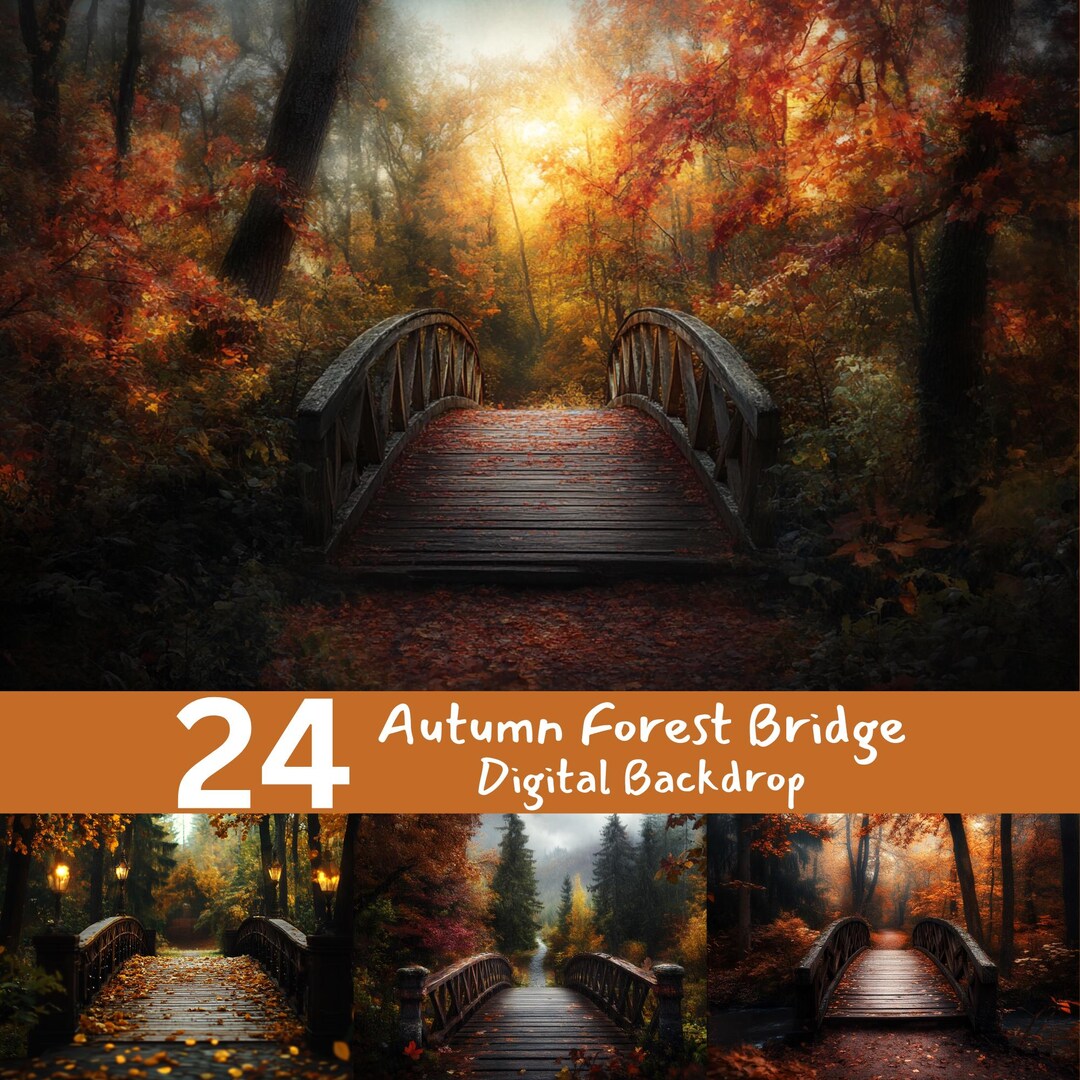 Autumn Forest Bridge Digital Backdrop: Fantasy Photoshoot (JPEG) - Etsy