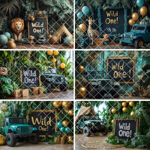Jungle Safari Wild One Digital Backdrops | Tropical Theme Baby Birthday ...