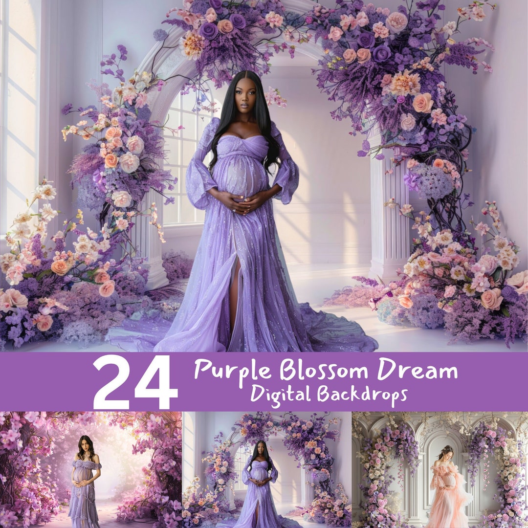 Purple Blossom Dream Digital Backdrops, Floral Maternity Background ...