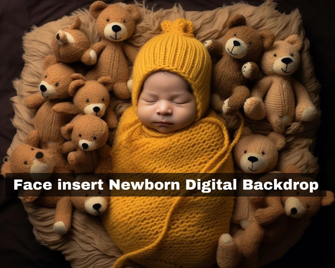 Newborn Digital Backdrop Face Insert Photography PNG, Newborn Teddybear ...