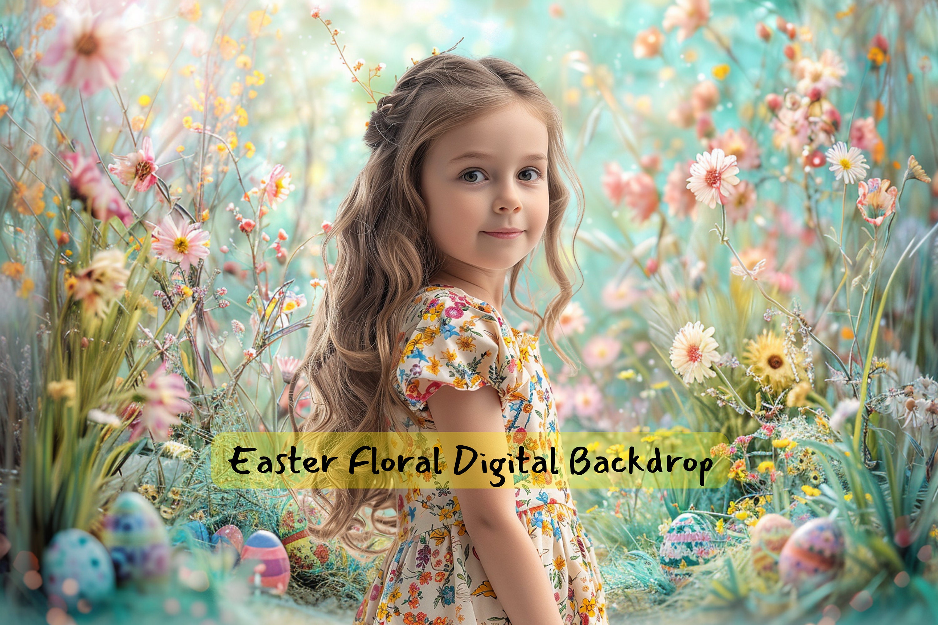 Easter Painterly Wildflower Digital Backdrop, Easter Props, Portrait ...