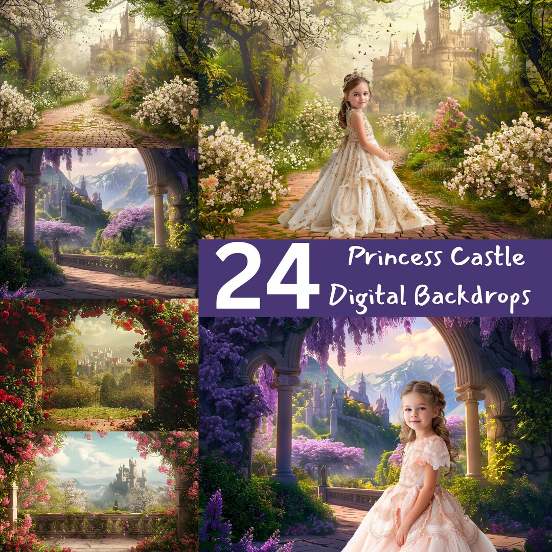 Garden Princess Castle Digital Backdrops, Spring Digital Background ...