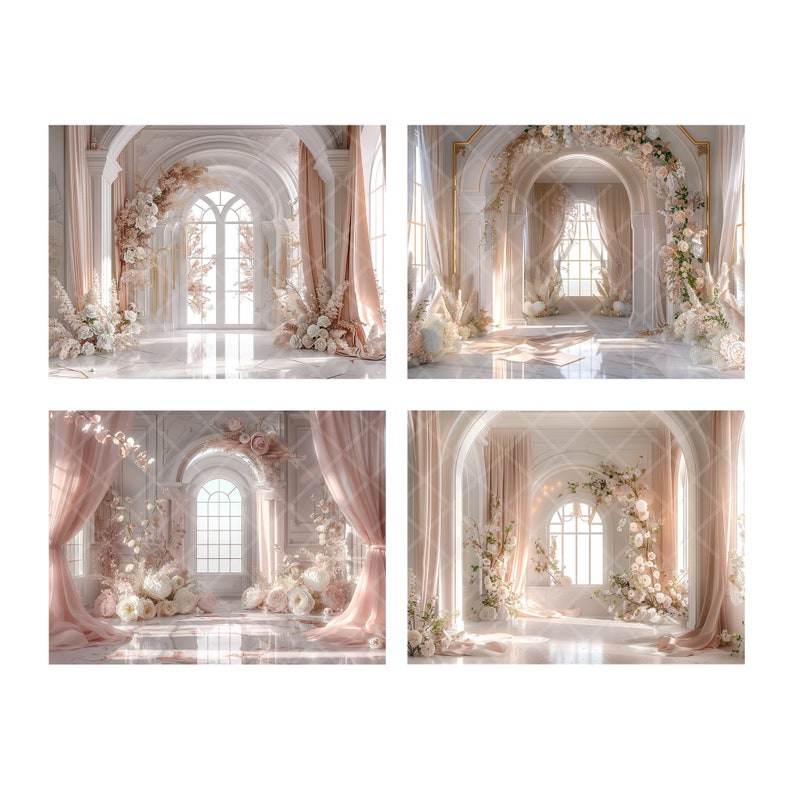 Pink Curtains Digital Backdrops, Maternity Digital Background, Floral ...