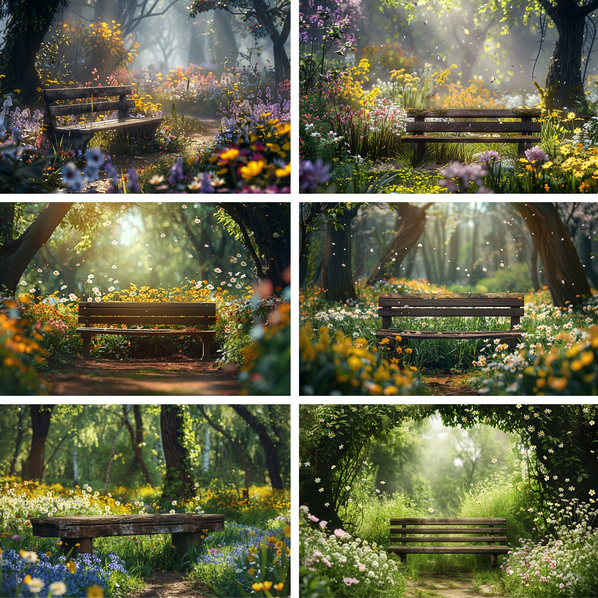 Spring Forest Bench Digital Backdrops, Summer Outdoors Portrait Digital ...