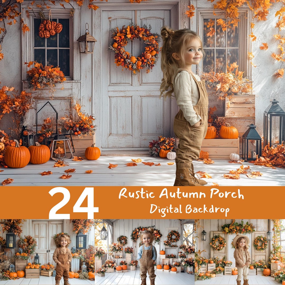 Rustic Autumn Porch Digital Backdrop | Cozy Fall Kids Photography ...