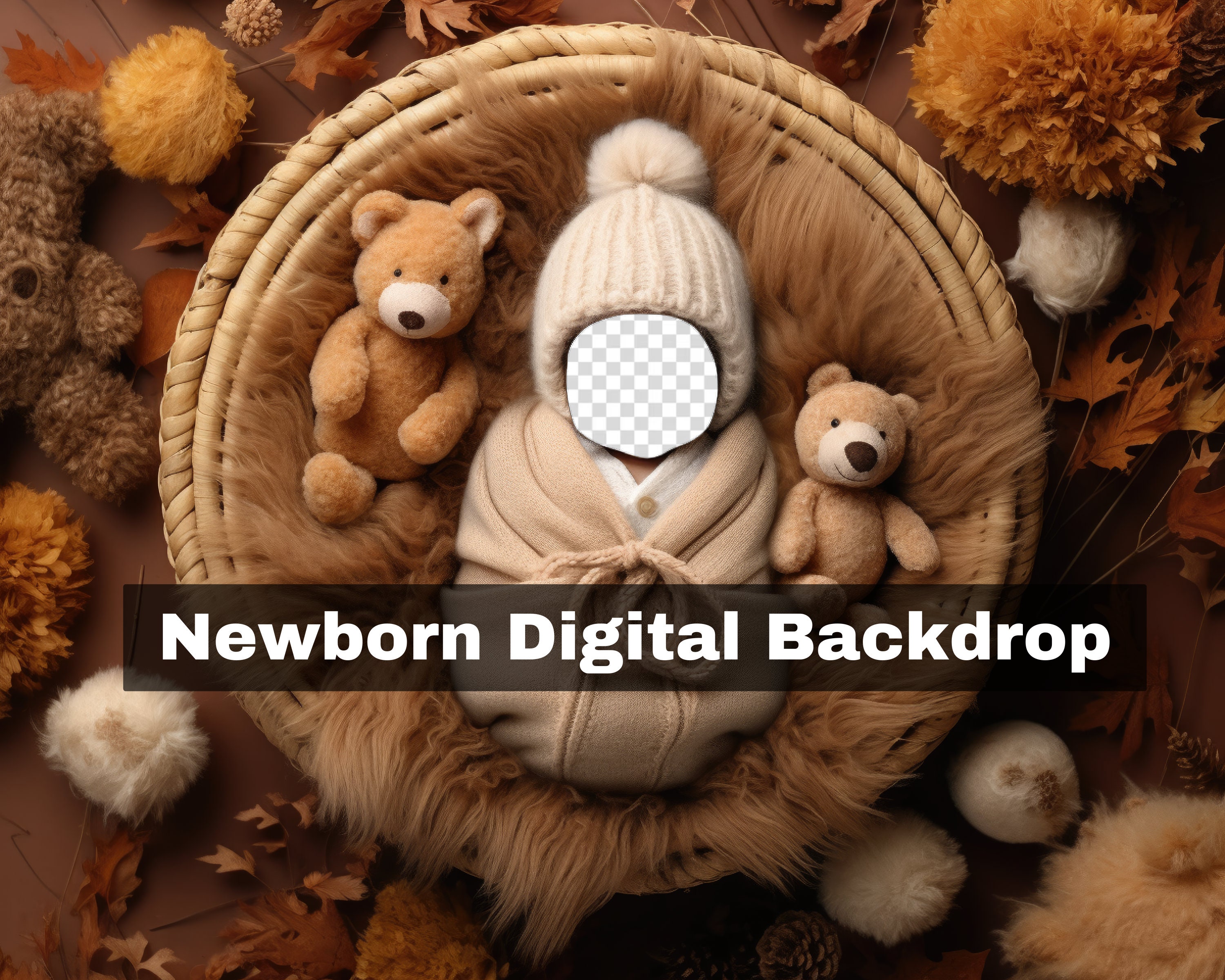 Newborn Digital Backdrop, Baby Face Insert, Digital Background Teddy ...