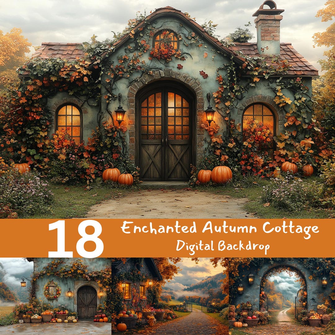 Enchanted Autumn Cottage Digital Backdrop | Cozy Fall Kids Photography ...