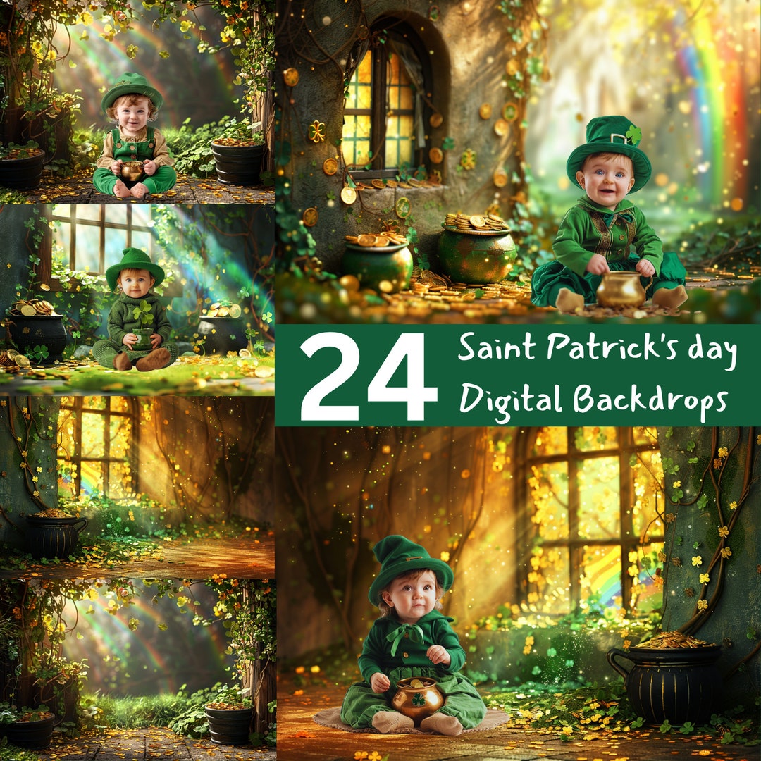 24 Saint Patrick's Day Digital Backdrops, Clovers Gold Pot Photography ...
