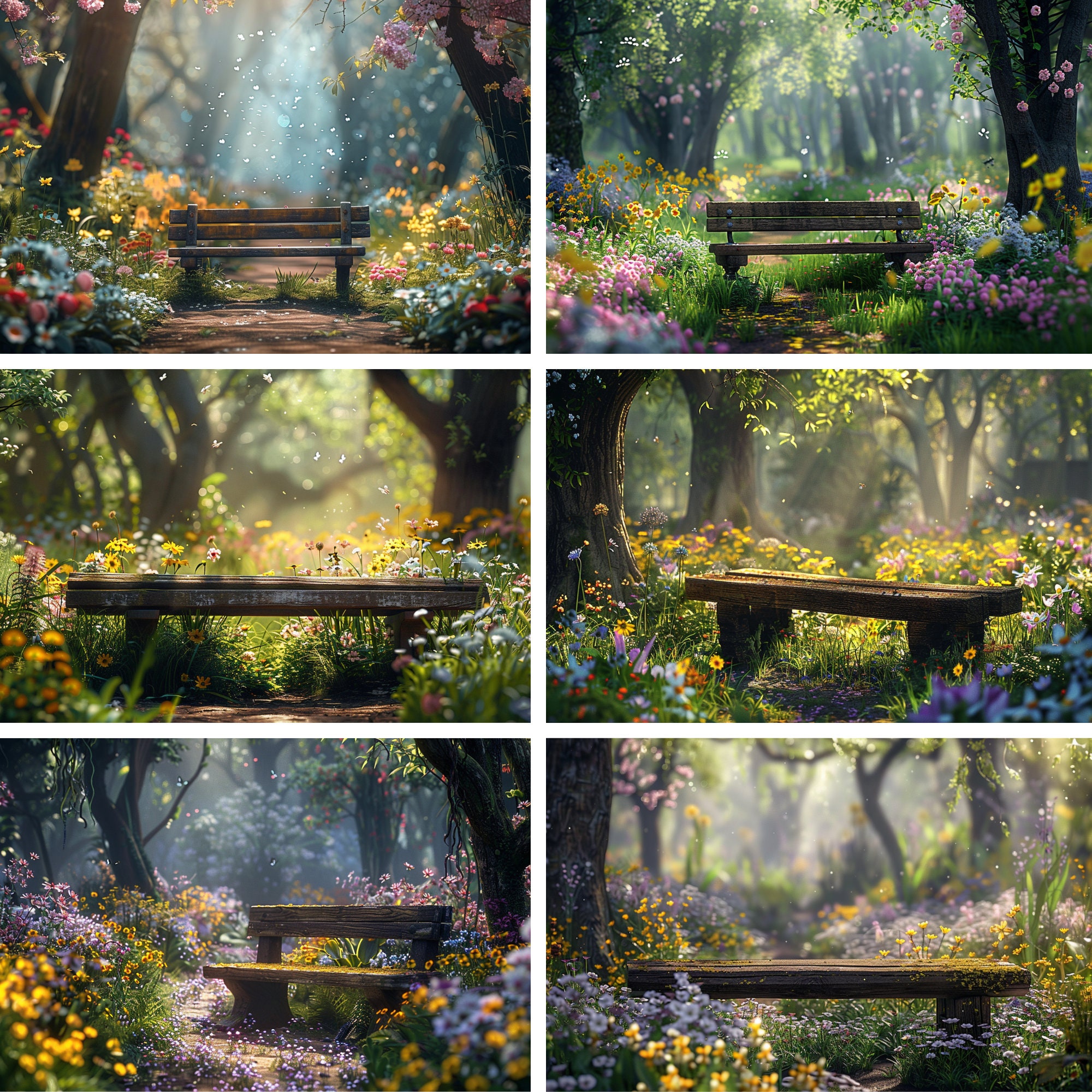 Spring Forest Bench Digital Backdrops: Enchanted Woodland Photography ...