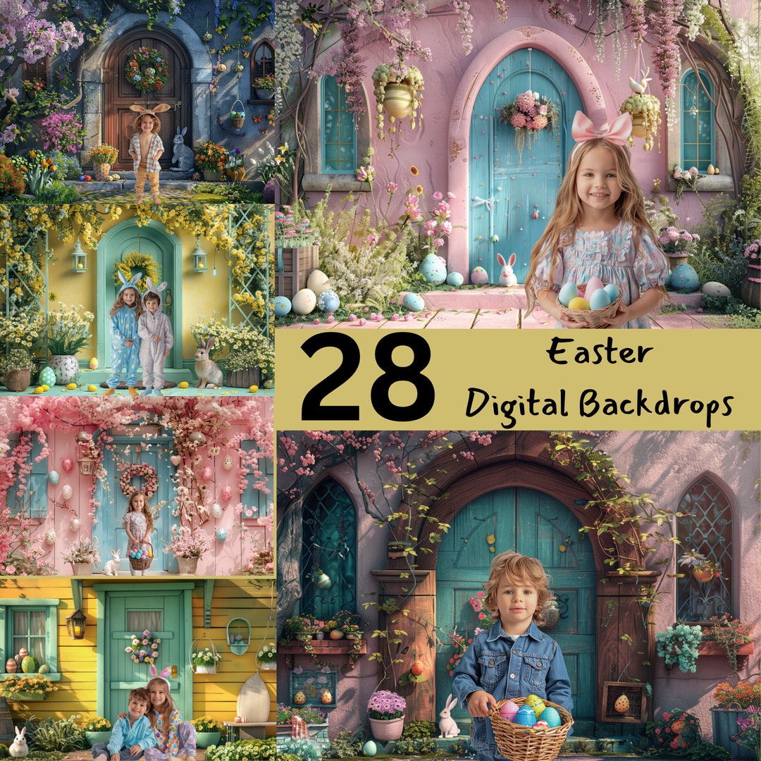 Easter Digital Backdrops, Easter Eggs Bunny Outdoor Photo Props, Spring ...