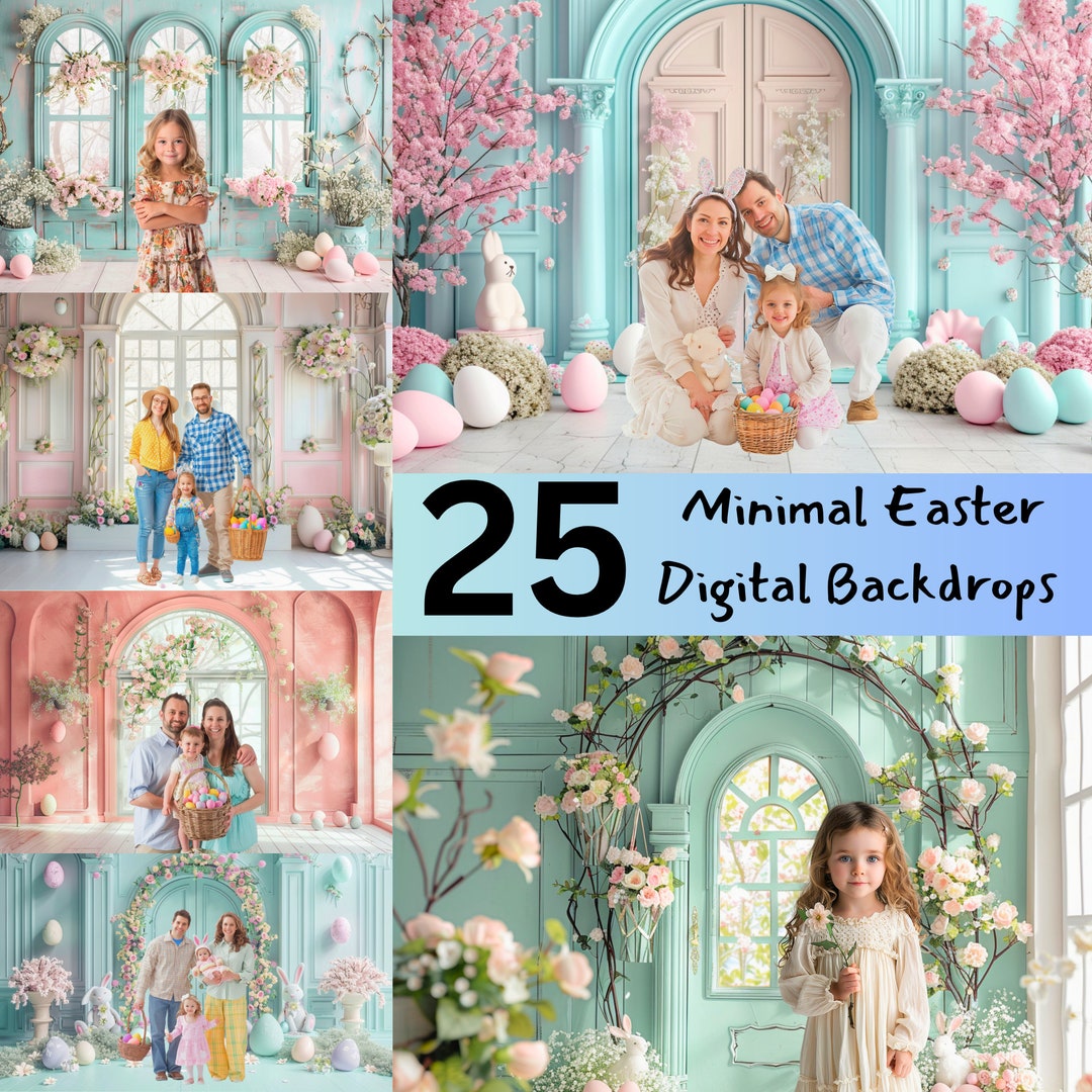 25 Minimal Easter Digital Backdrops, Floral Door Spring Digital ...