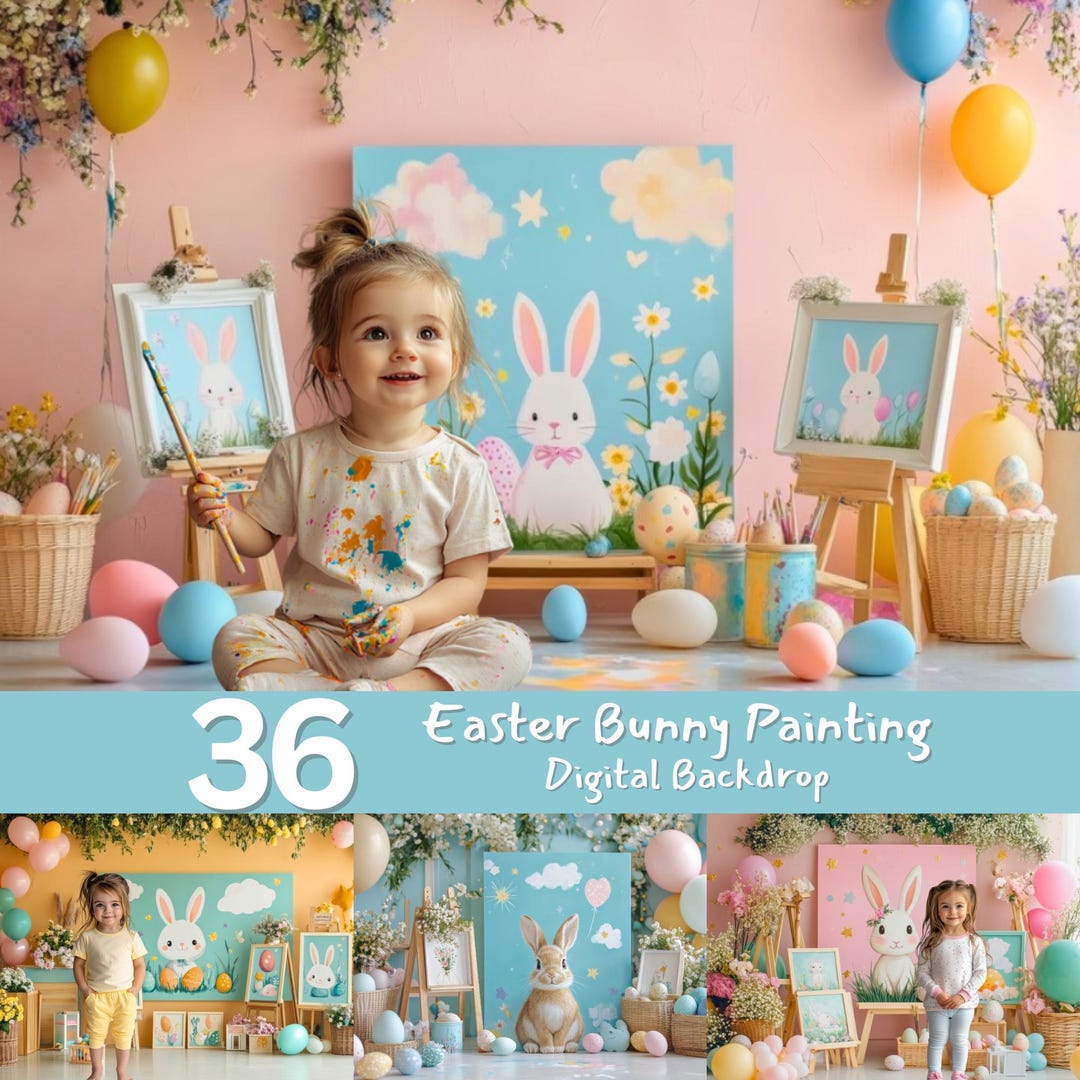 Easter Bunny Painting Digital Backdrops for Kids Photography ...