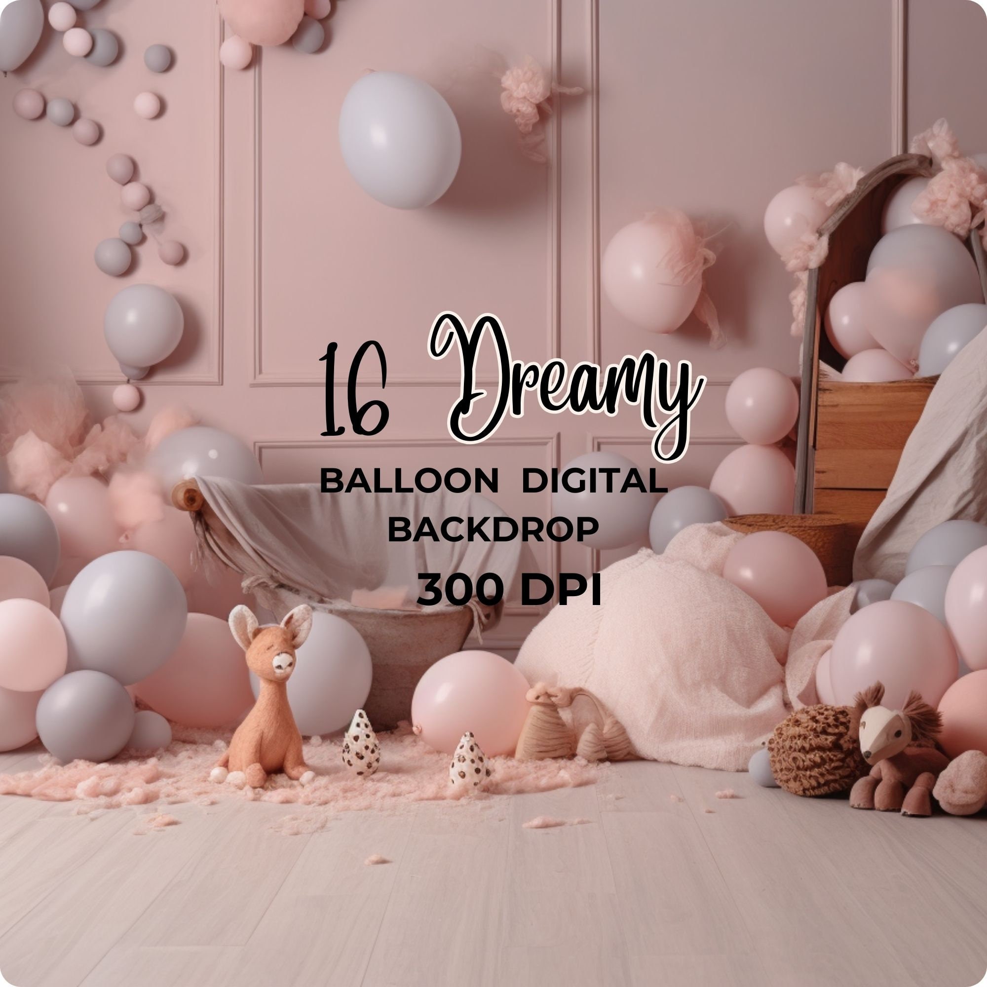 16 Dreamy Pastel Balloon Digital Backdrop Bundle, Birthday Party, Cake ...
