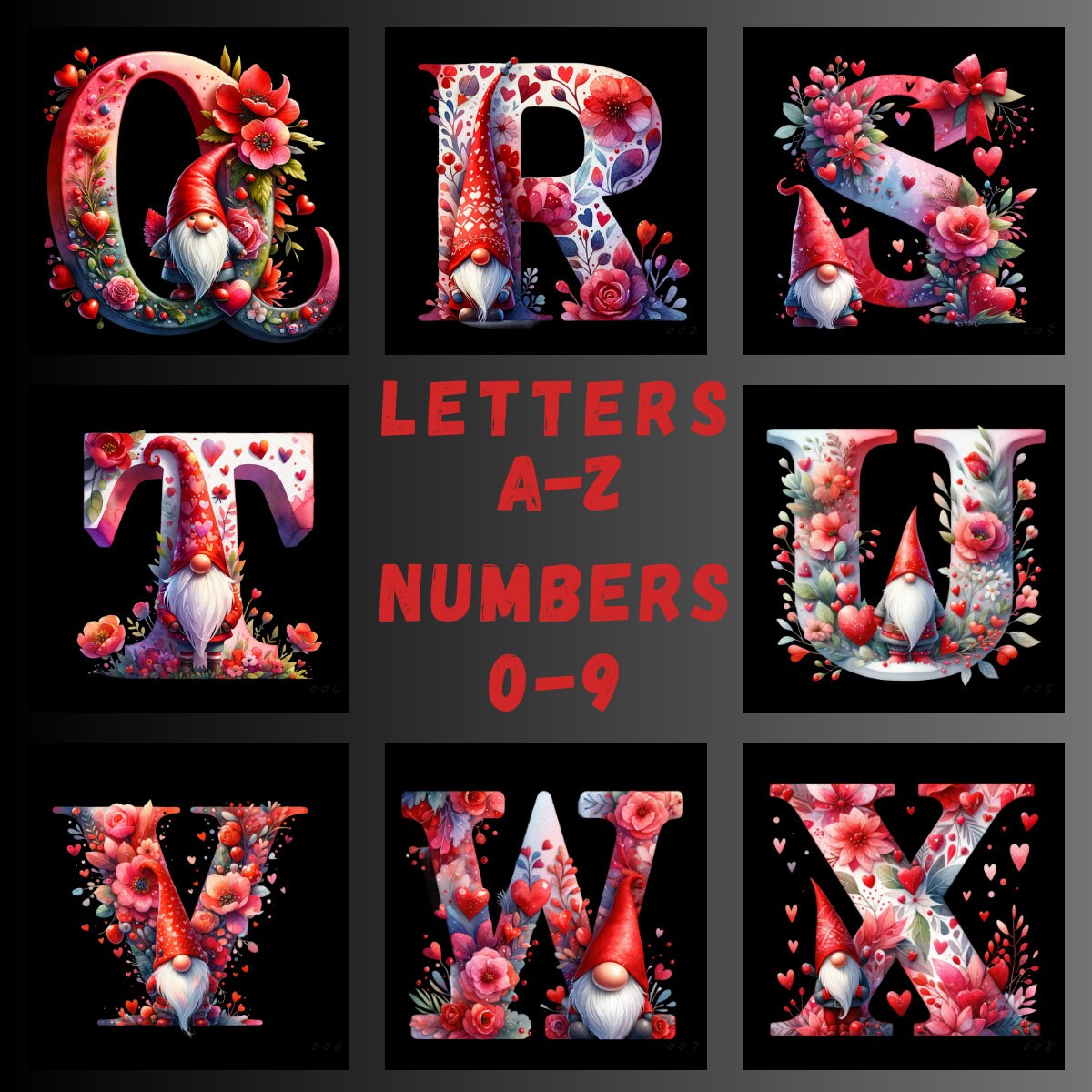 Valentine Watercolor Alphabet PNG Gnome Clipart, Valentine Clipart ...