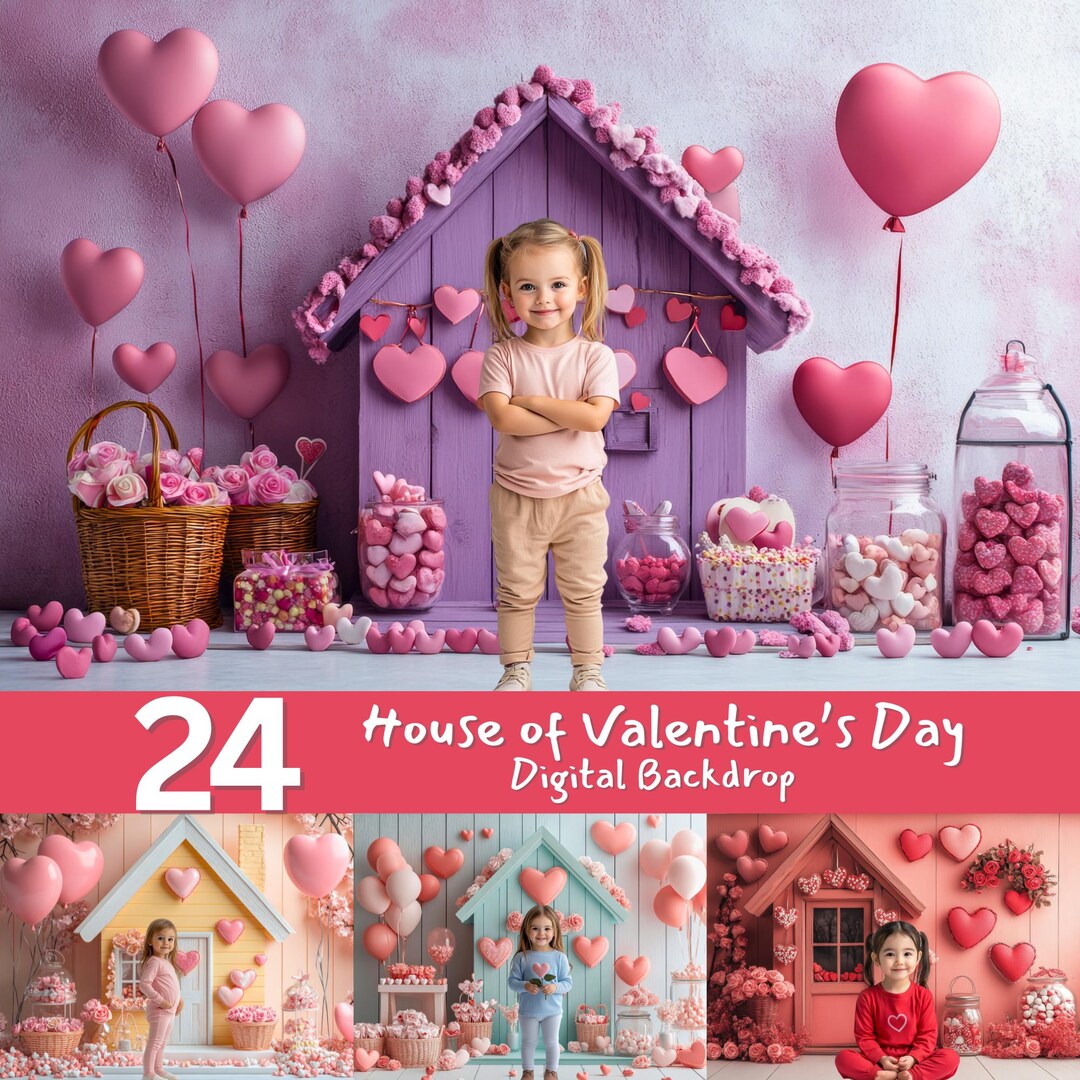Valentine's Day House Digital Backdrop, Kids Photography (24 JPEG) - Etsy