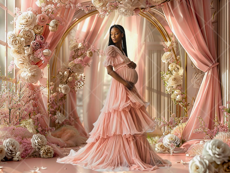 Ethereal Pink Floral Arch Digital Backdrops, Maternity Photography ...