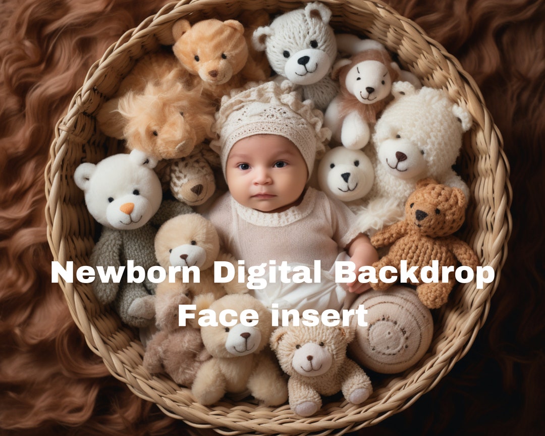Newborn Digital Backdrop, Face Insert, Baby Digital Background Teddy ...