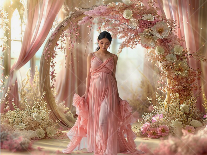 Ethereal Pink Floral Arch Digital Backdrops, Maternity Photography ...