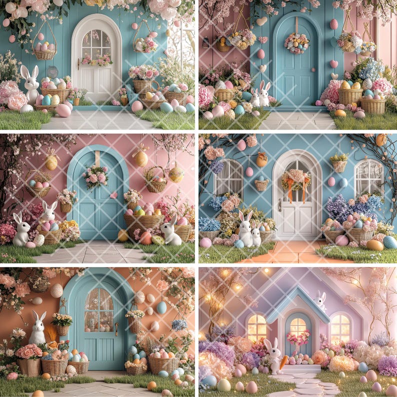 Adorable Easter Bunny Digital Backdrops | Kids Photography Spring Scene ...