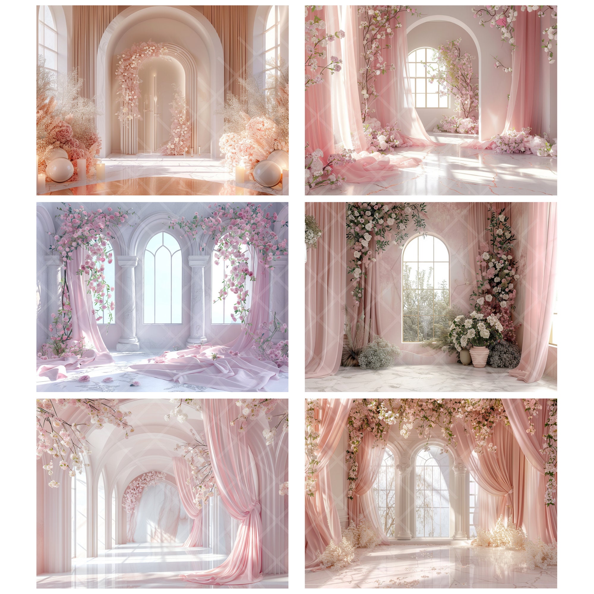 Pink Curtains Digital Backdrops, Maternity Digital Background, Floral ...