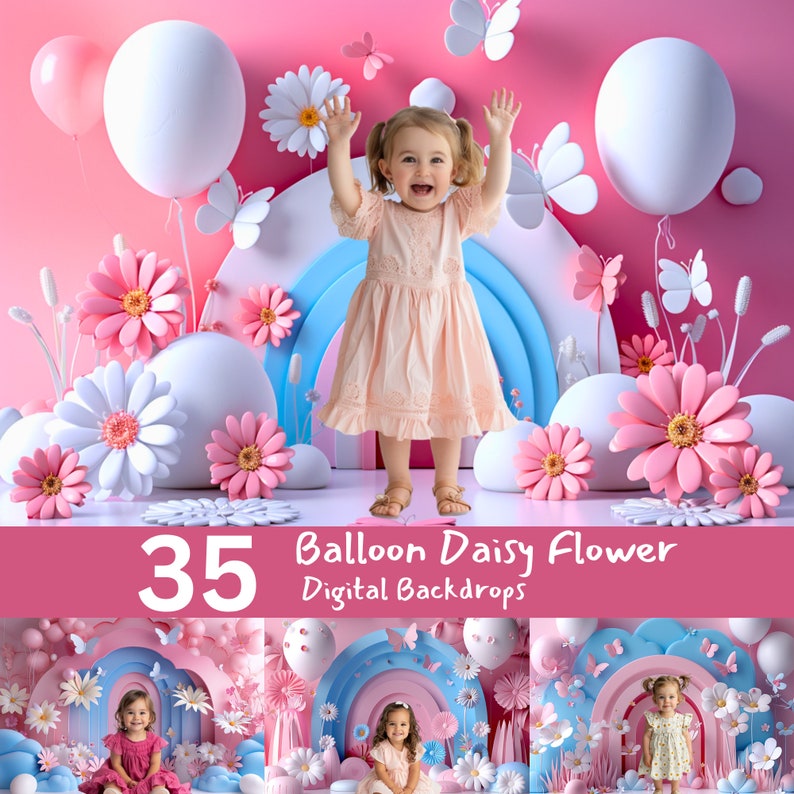 Daisy Flower Balloon Digital Backdrops, Child Photography Studio ...