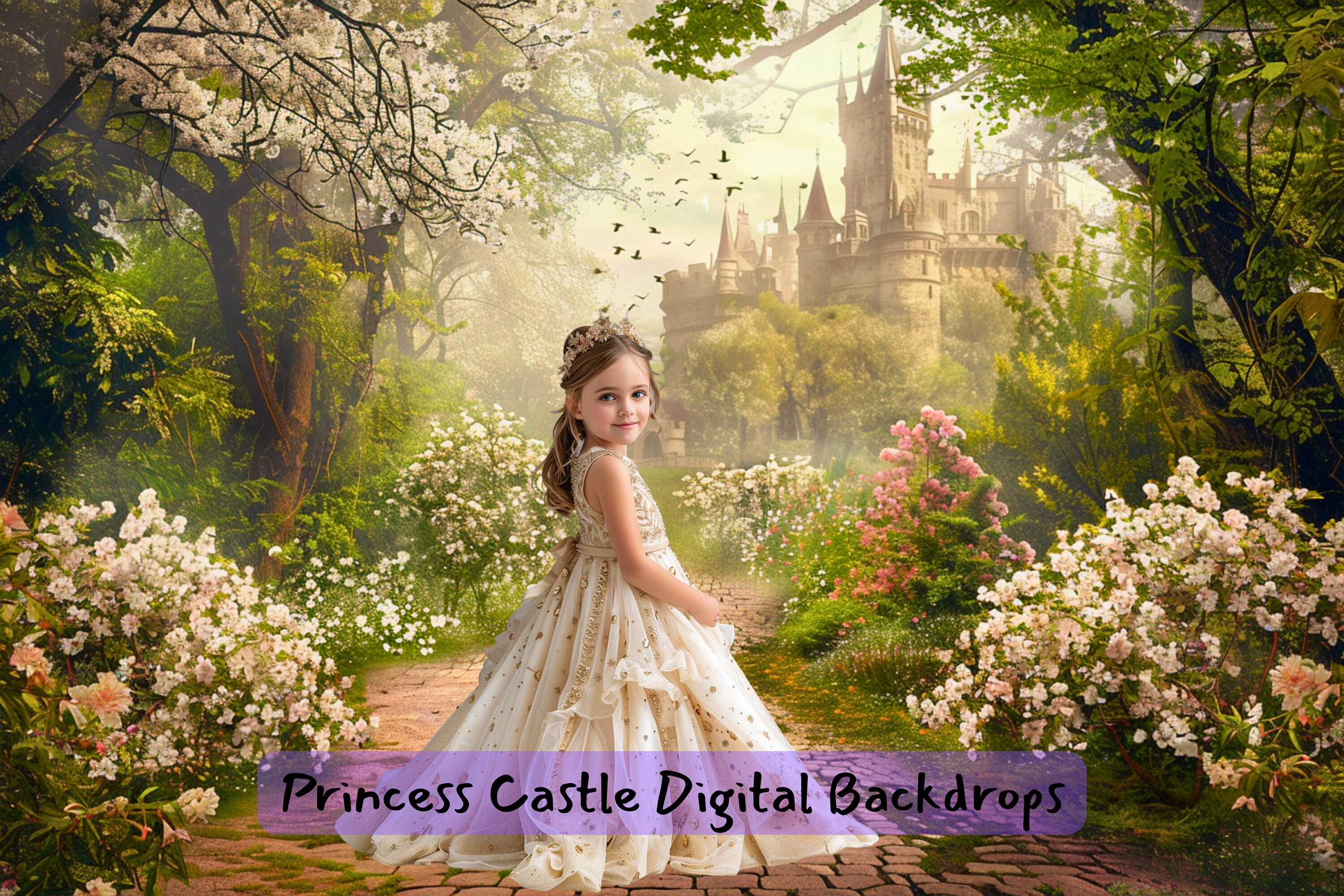 Garden Princess Castle Digital Backdrops: Spring Photography Overlays ...