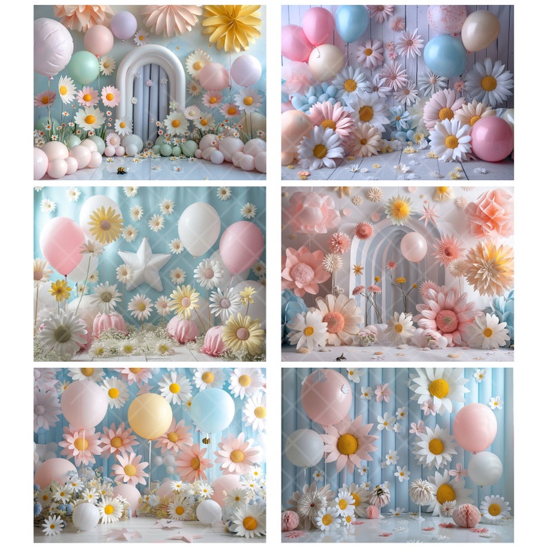 Daisy Flower Pastel Photography Backdrop: Cake Smash, Birthday (digital ...